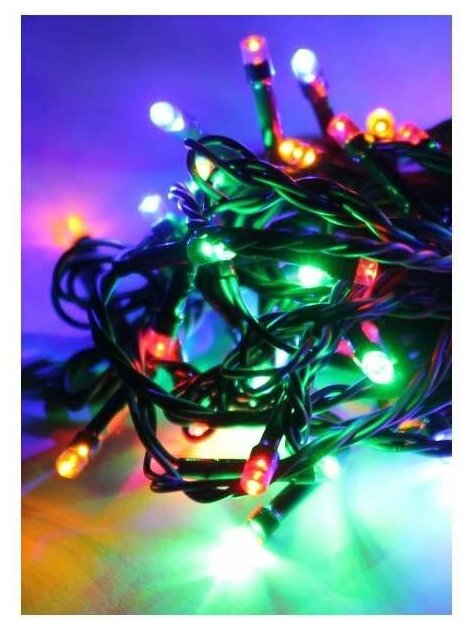 Гирлянда светодиодная 100LED зел. провод 10.8м 8 режимов мигания IP20 мультиколор Космос KOC_GIR100LED_RGB