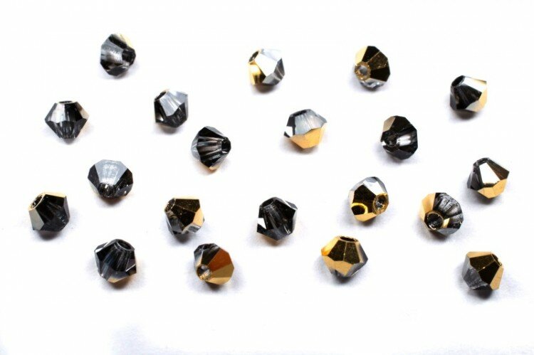 Бусины биконусы хрустальные 3мм, цвет CRYSTAL AURUM HALF, 745-037, 20шт