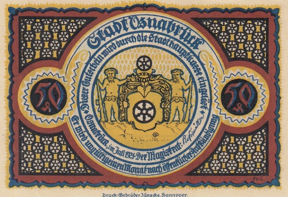 Германия (Веймарская Республика) Оснабрюк 50 пфеннигов 1921 г. (№4) (2)