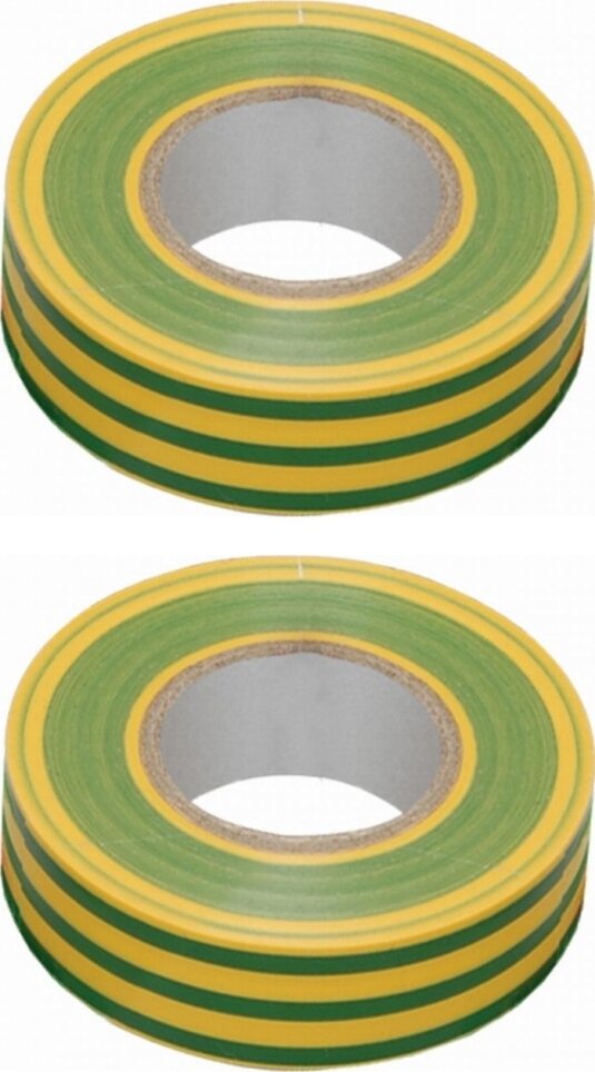 Изолента ПВХ IEK 15 мм 10 метров желто-зеленая (комплект из 2 шт.)