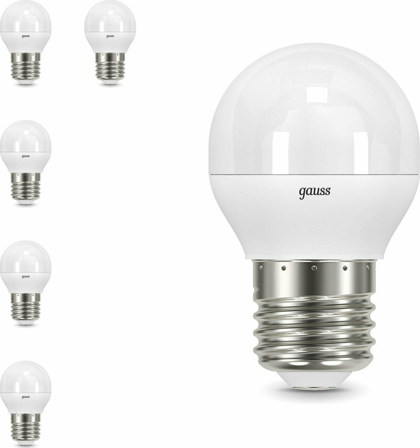 Светодиодная лампа Gauss Black 9.5W эквивалент 95W 3000K 890Лм E27 шар (комплект из 5 шт)