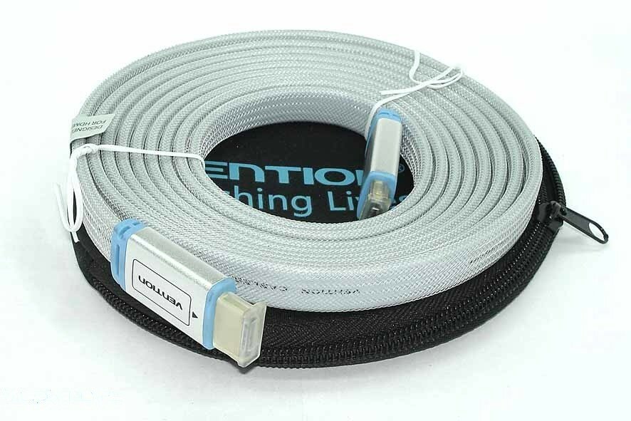 Кабель Vention HDMI (H450) 3m серый плоский в оплетке в круглом кейсе