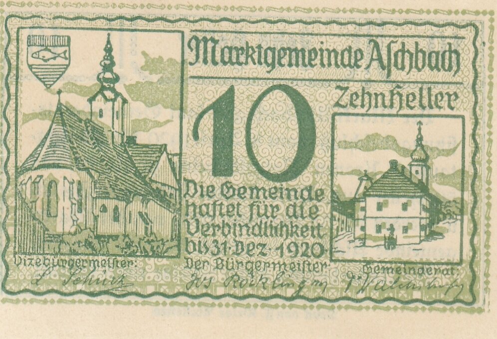 Австрия, Ашбах 10 геллеров 1920 г.
