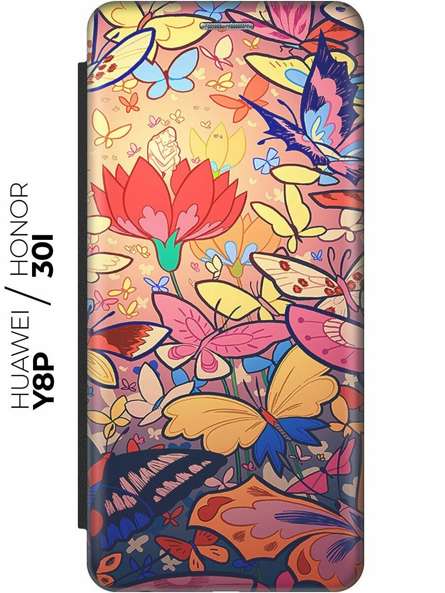 Чехол-книжка Красочный мир на Honor 30i / Huawei Y8P / Хуавей У8Р / Хонор 30ай черный
