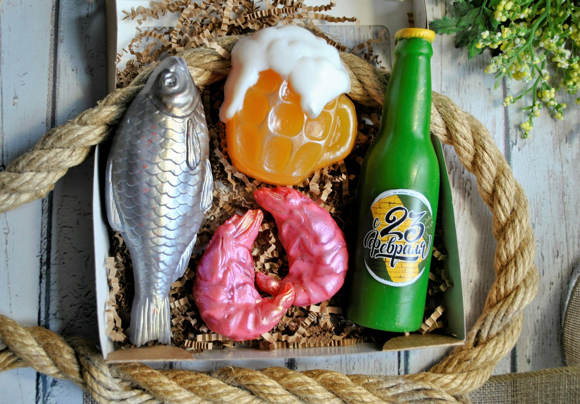 Формы для мыла "Кружка пива, Бутылка пива, Вобла, Креветки" -4 шт.