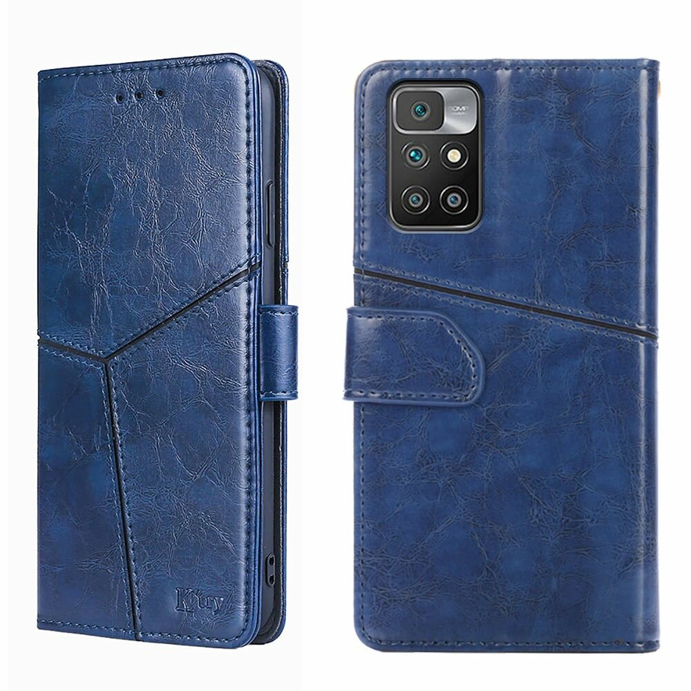 Чехол-книжка MyPads для Xiaomi Redmi 10 4G/ Redmi 10 2022/ Redmi 10 Prime 2022 10, объединяет геометрию (темно-синий)