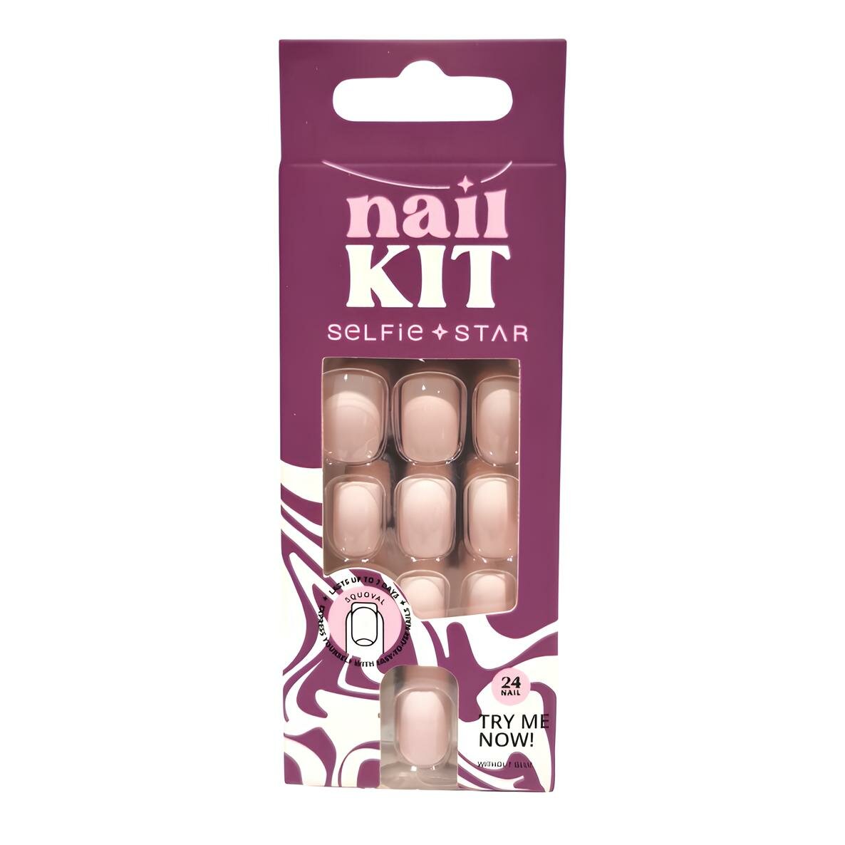 Набор накладных ногтей без клея Нюдовый омбре короткая длина Selfie Star Nails Kit Without Glue Nude Ombre Short Length SSNK4721, 24 шт