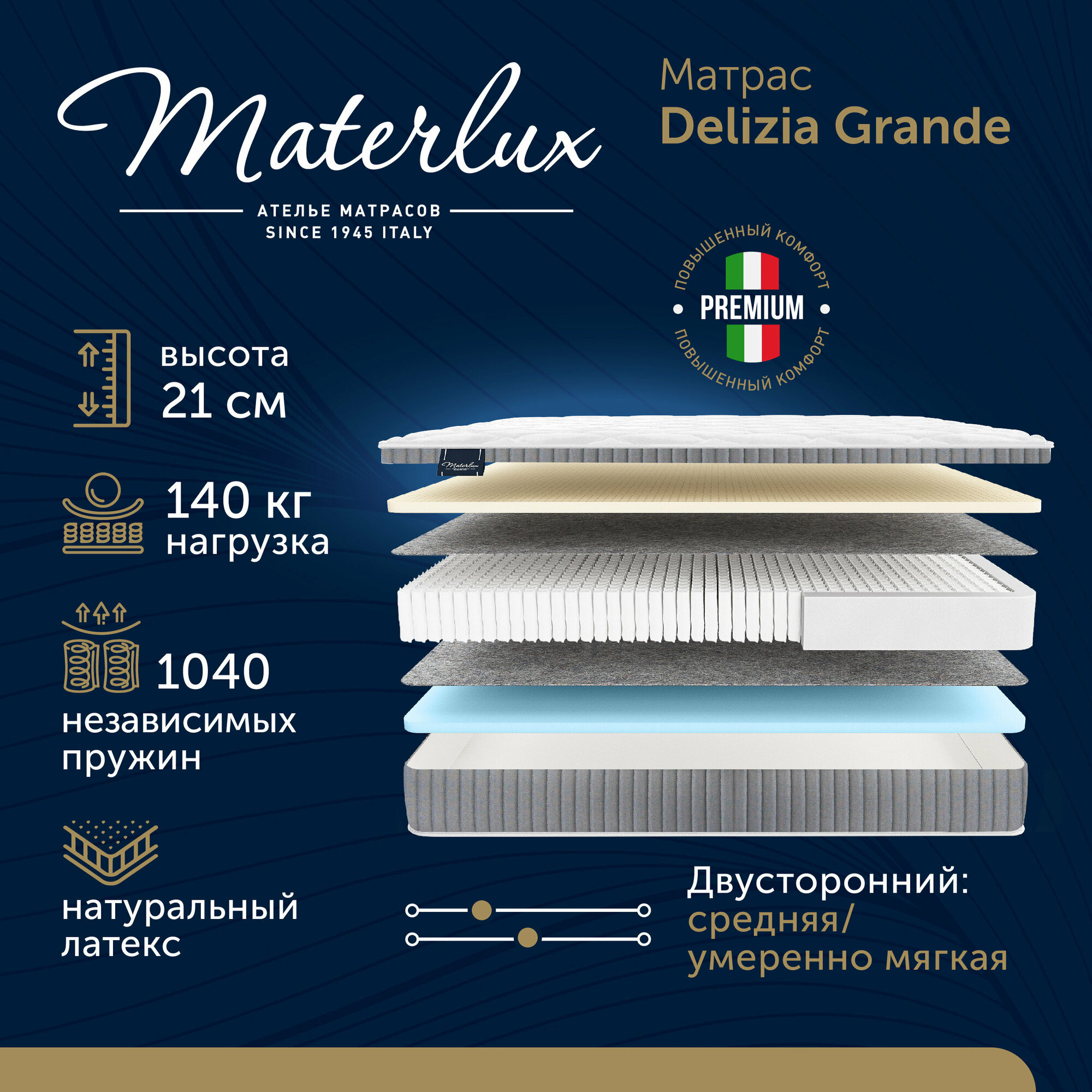 Матрас Materlux Delizia Grande 120х200 серии Esclusivo, высота 21 см
