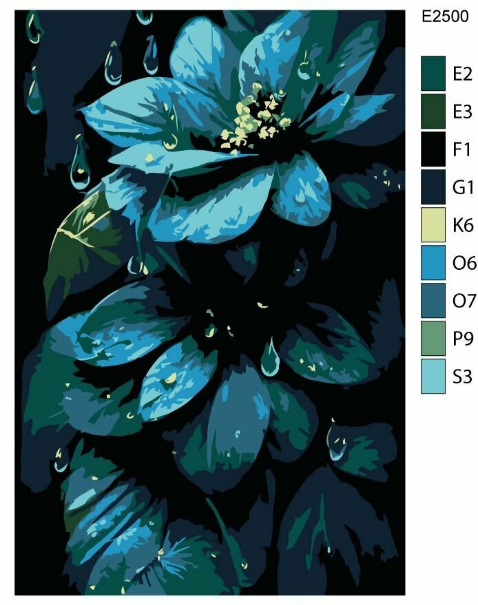 Детская картина по номерам E2500 "Бирюзовоголубые цветы и листья" 20x30