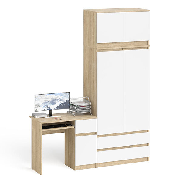 Стол компьютерный Мори МС-1 левый + Шкаф МШ900.1 + Антресоль МА900.1, цвет дуб сонома/белый