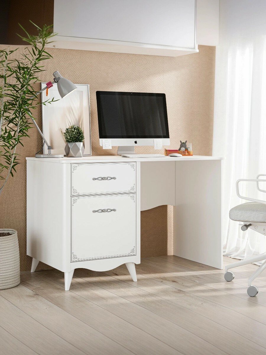 Стол компьютерный письменный Элис, с ящиками, левый, 120х64 см, Белый