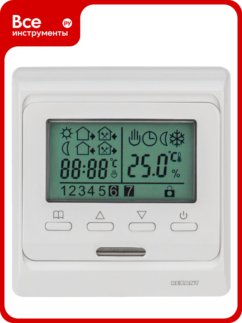Программируемый терморегулятор с дисплеем REXANT R51XT 51-0532, дисплей с подсветкой, встроенная установка, защита