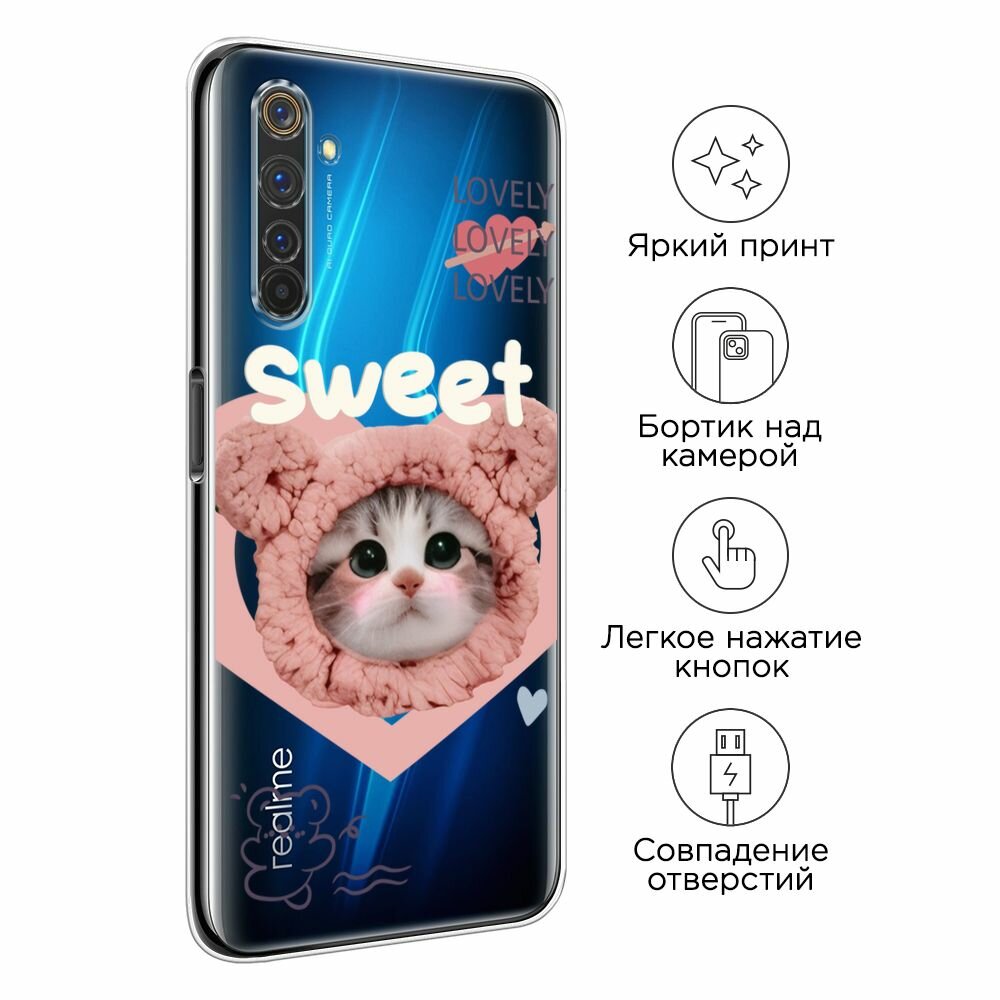 Чехол на Realme 6 Pro / Реалми 6 Про с принтом "sweet lovely kitten 2", прозрачный — фото 1