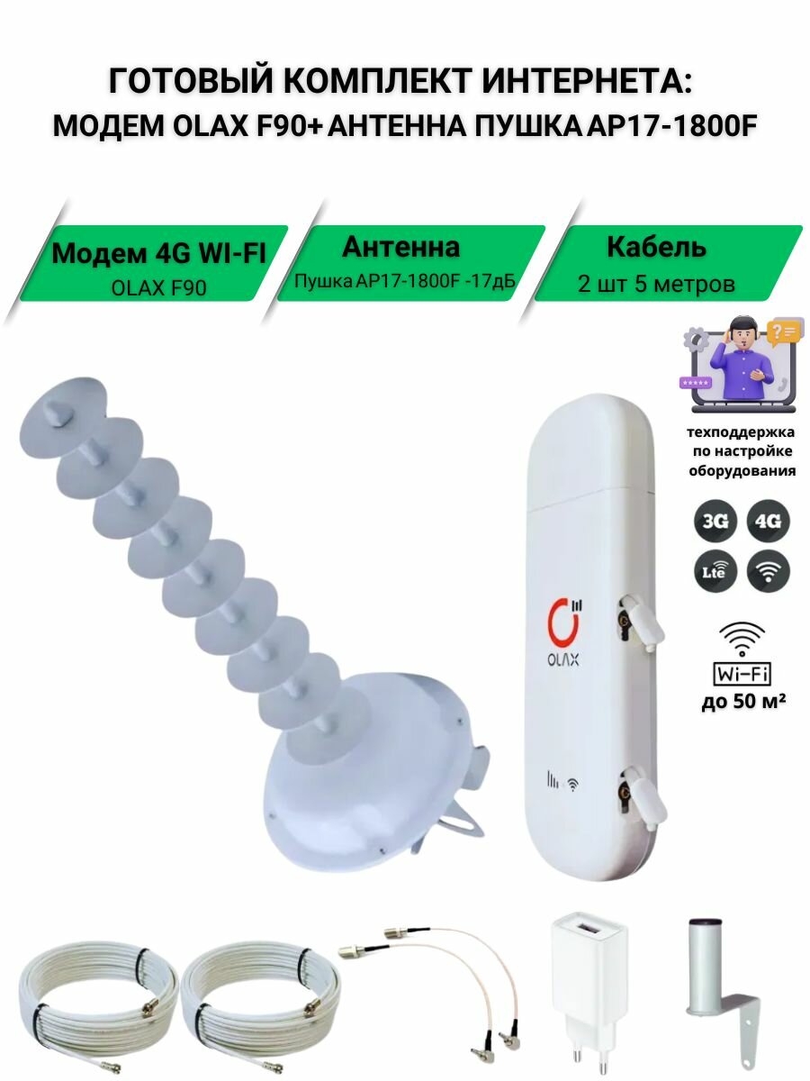 Комплект усилитель интернет сигнала для дачи и дома 4G Wi-Fi модем OLAX F90 с антенной Пушка Yagi MIMO AP17-1800F