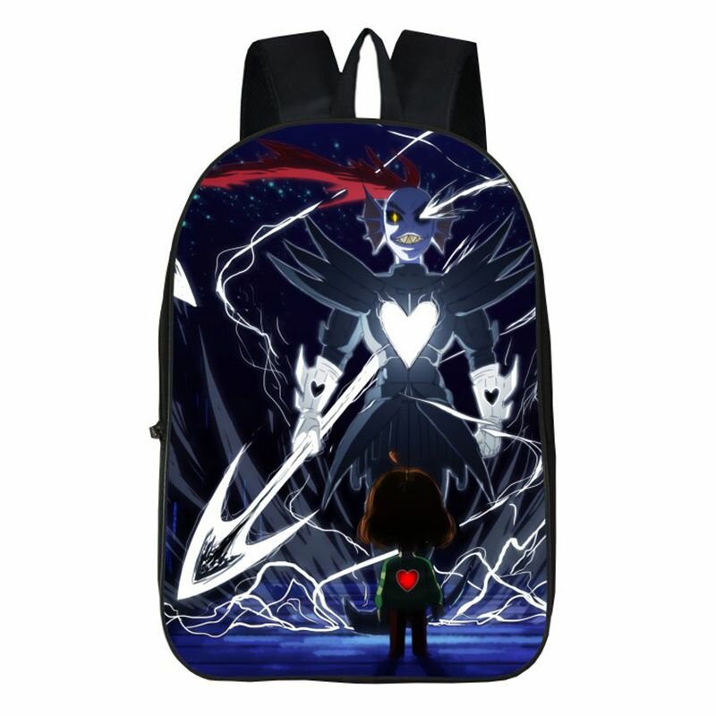 School bag undertale sans stylish black with smooth zipper and easy-to-clean material gray blue