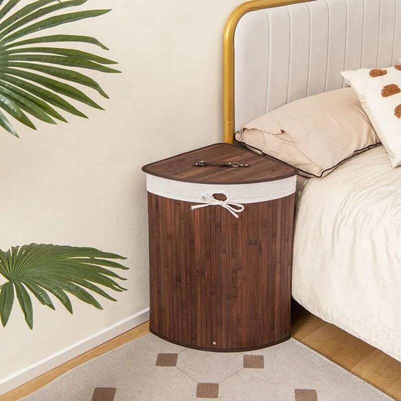 Угловая корзина для белья из бамбука, темно-коричневая, 1 шт