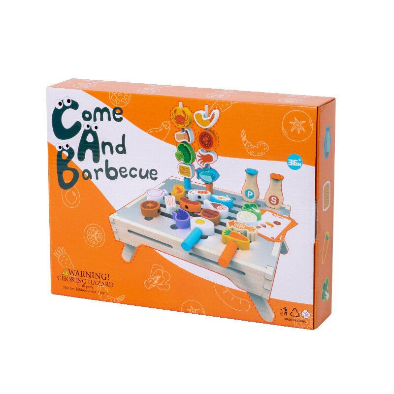 Детская игрушка для симуляции игры в домик, гриль, бусинные шампуры, деревянная кухня, готовка, барбекю, интерактивная игра для родителей и детей