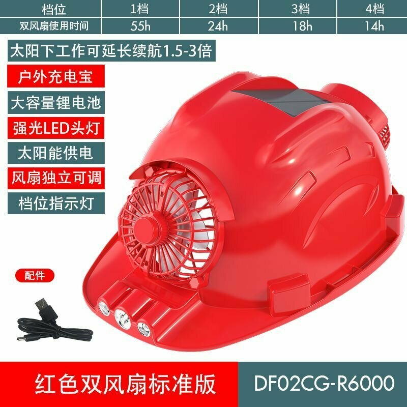 Солнечная шлем с двумя вентиляторами, перезаряжаемый, с Bluetooth-налобным фонарем для охлаждения на строительной площадке, защита от солнца, шляпа от дождя и солнца для лета