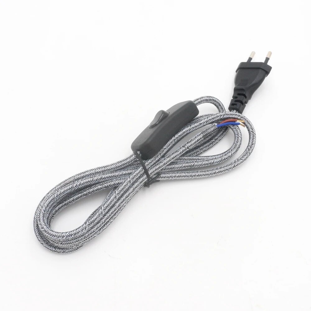 Текстильные сетевые шнуры с выключателем 2 м Black white