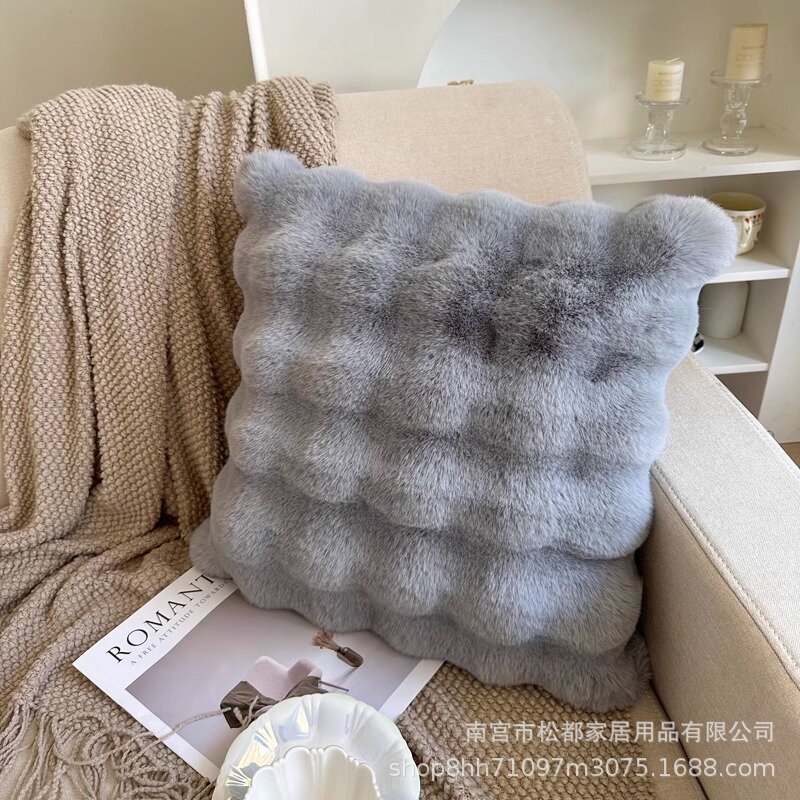Подушка из искусственного меха кролика с пузырьковой текстурой, однотонная плюшевая диванная подушка для гостиной, кабинета, спальни, декоративная наволочка для дома.