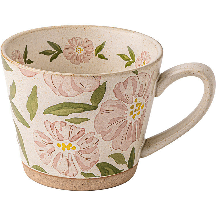 Кружка Premium sense mug Изысканная цветочная чашка для воды-Розовый Гибискус с ложкой-крышкой, 435 мл