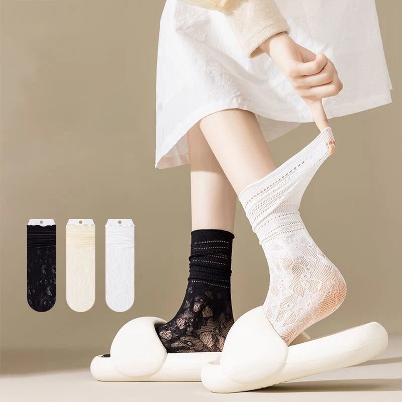 Черные кружевные чулки Белый, white