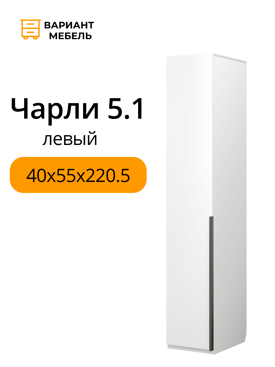Шкаф-пенал Чарли 5.1 левый Белый, шкаф для одежды, шкаф распашной