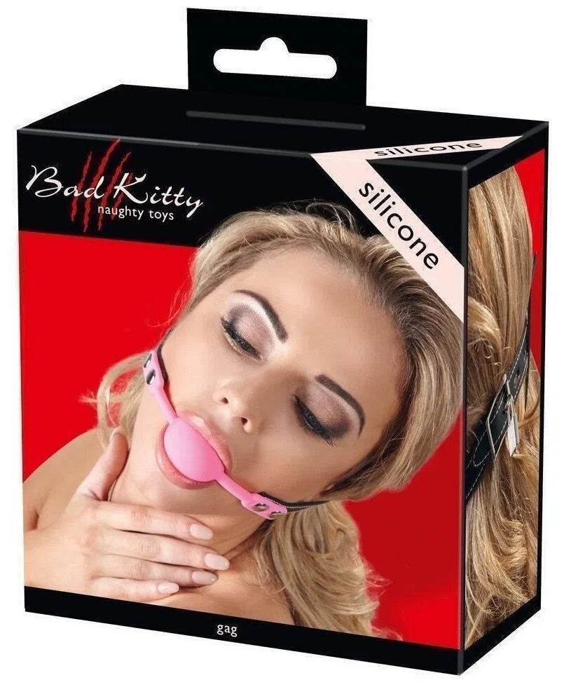 Силиконовый кляп с замком Bad Kitty Gag BDSM - розовый с черным