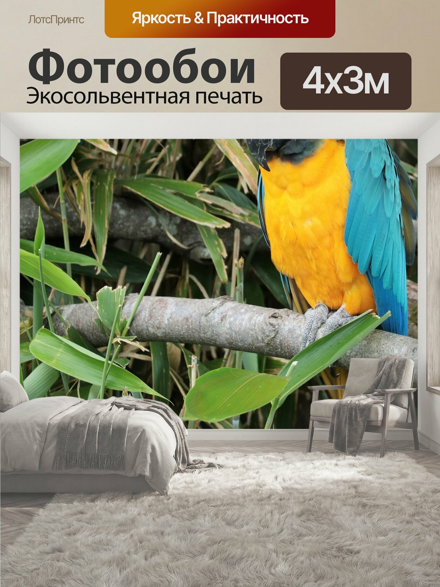 Фотообои "Попугай, ара, птица" 400x300 см. экосольвентная печать