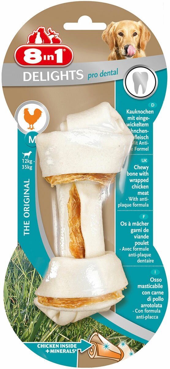 Лакомство 8 IN 1 DENTAL DELIGHTS M для собак средних и крупных пород косточка для зубов 14,5 см (1 шт)