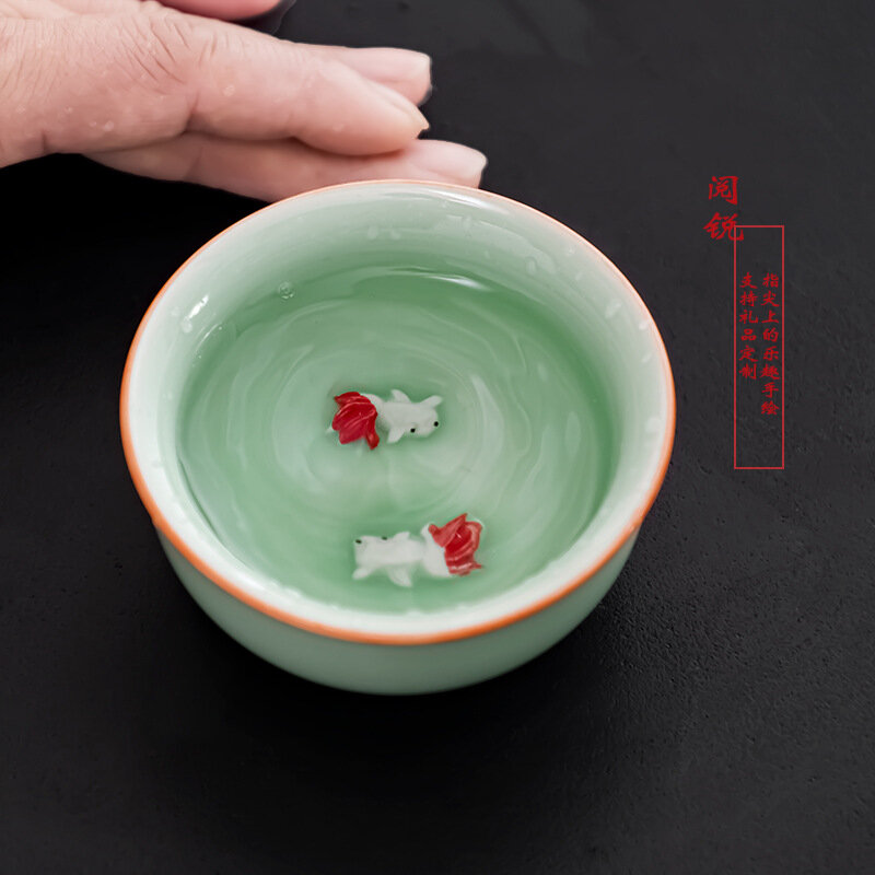 Керамическая чайная чашка Yuerui с золотой рыбкой, большая, для хозяина, сувенир в подарок, путешествия