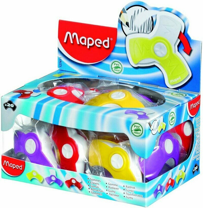 Ластик Maped Spin, пласт. корпус, в ассорт. (20 шт. в упаковке)