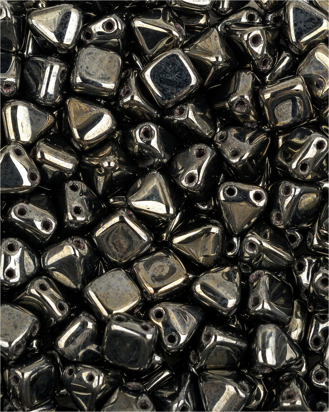 Стеклянные чешские бусины с двумя отверстиями, Pyramid beads 2-hole, 6 мм, цвет Jet Hematite, 20 шт.
