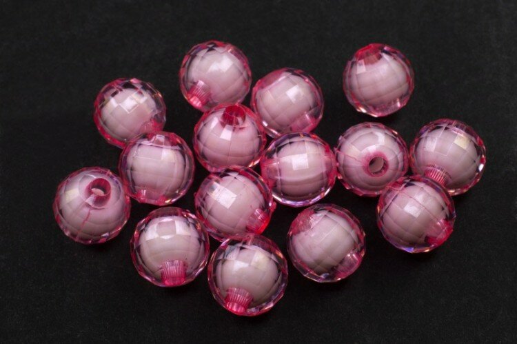 ОПТ Бусины акриловые круглые граненые 10мм, отверстие 2мм, цвет розовый, 530-039, 500 грамм