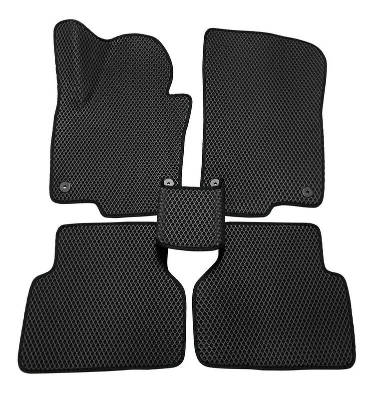 Коврики автомобильные EVA для JETTA VS7, 2023-2024 г. в, износостойкие, с 3Д лапой, без разреза, черный ромб с черным кантом