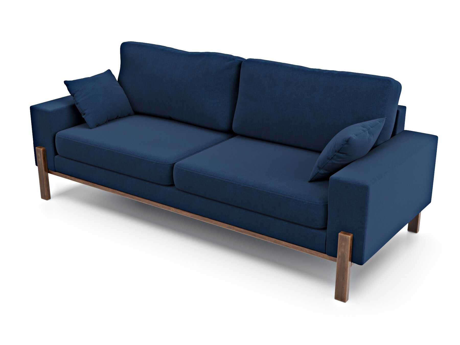 Прямой диван Arsko Хангель синий, велюр, в гостиную, в офис, для кафе и бара, на ножках, скандинавский лофт