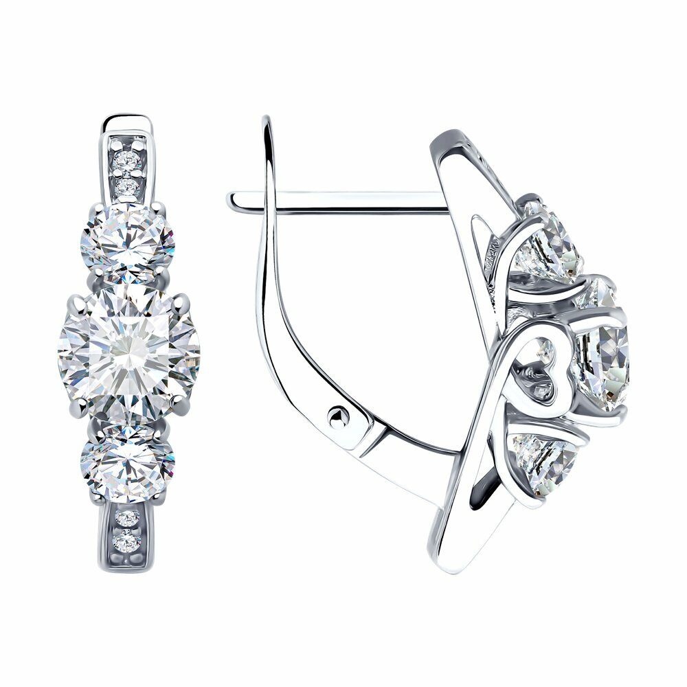 Серьги, серебро, 925 проба, родирование, фианит