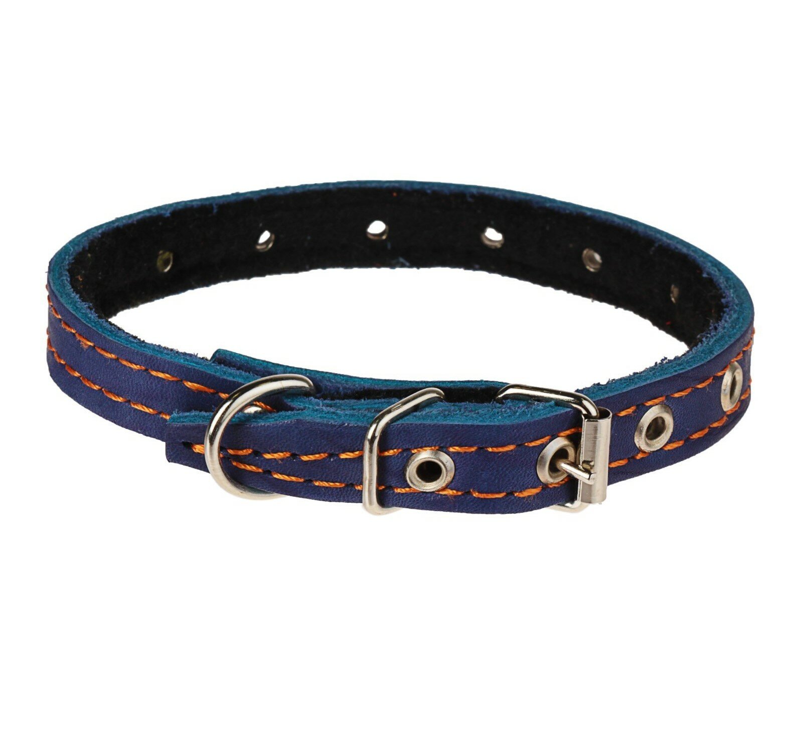 Ошейник кожаный на синтепоне, безразмерный, 37 х 1,5 см, ОШ 21-31 см, синий
