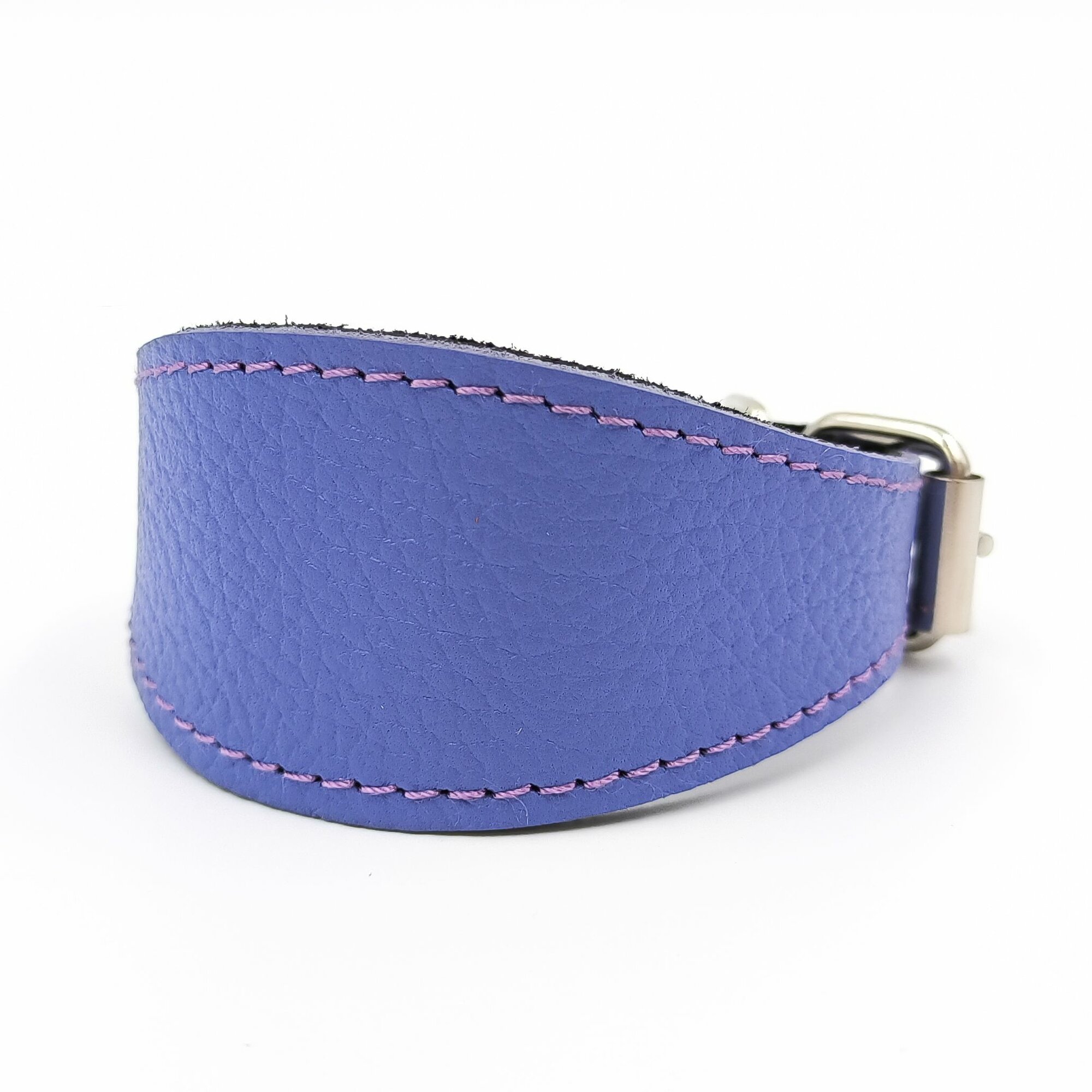 Ошейник-селедка сиреневый для собак из натуральной кожи. Обхват шеи 19-23 см, ширина 3,5 см