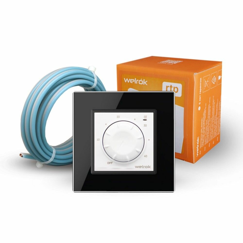 Терморегулятор Welrok RTP, механический, с датчиком пола 3 м, белый с черной рамкой, совместим с LIVOLO