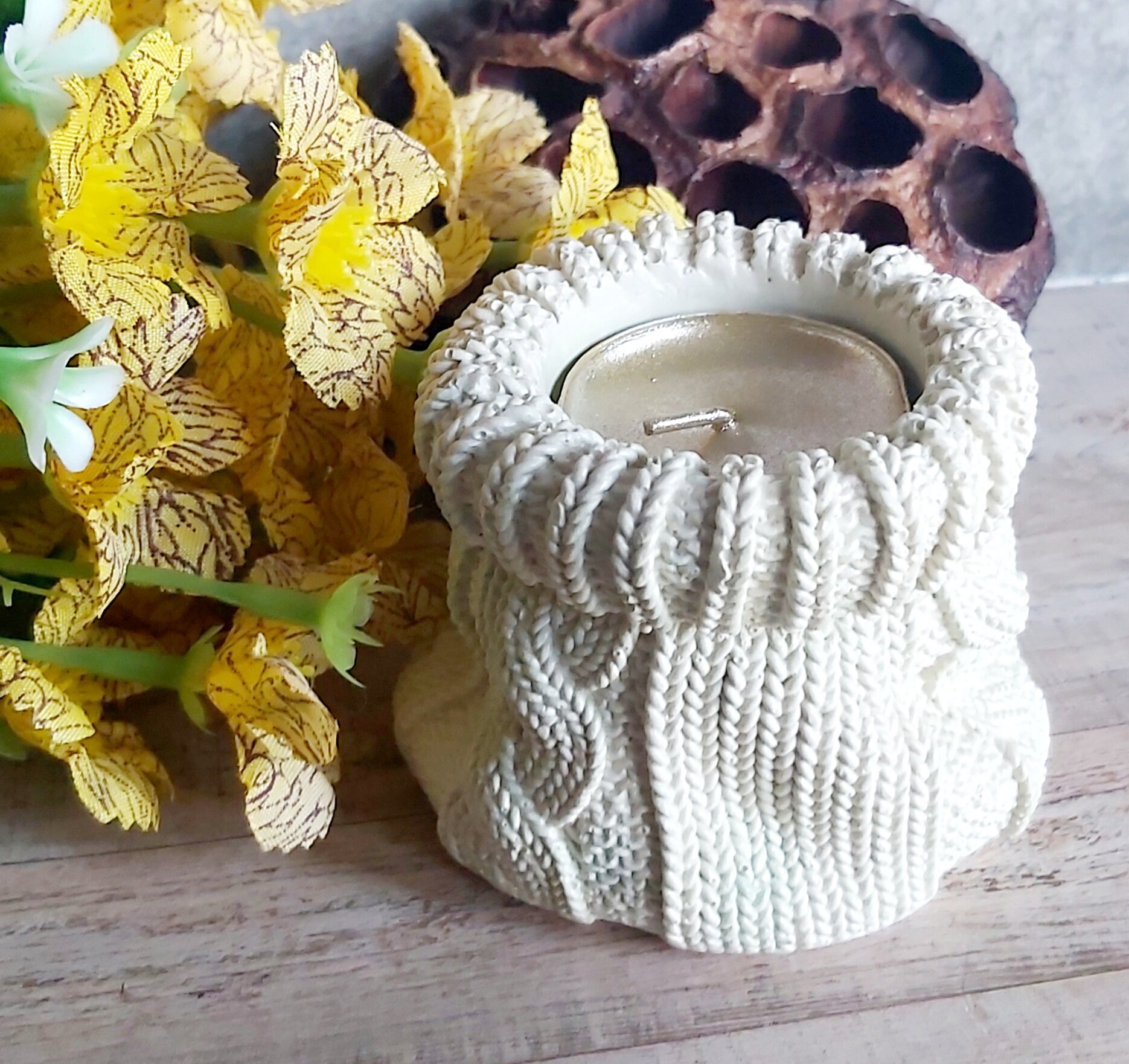 Подсвечник из гипса "Вязанный мешочек", 8 х 8 х 6,5 см, 1 шт