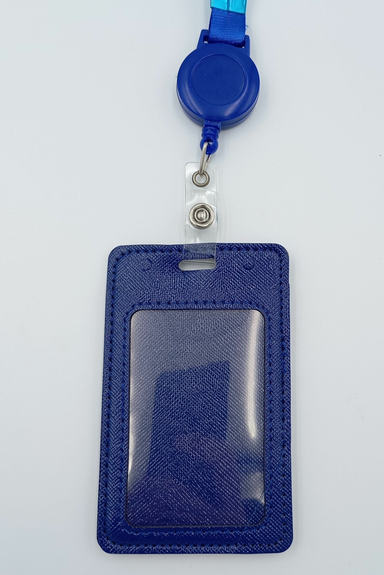Бейдж, чехол для пропуска, карт на ленте с рулеткой, синий