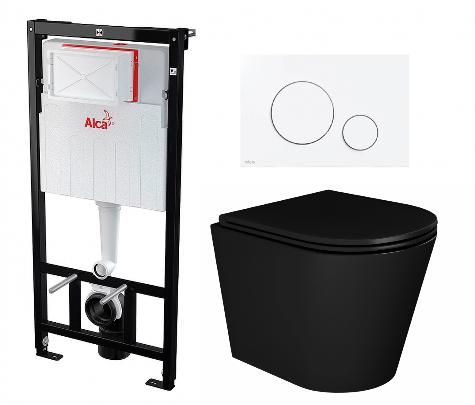 Комплект 3 в 1 инсталляция AlcaPlast + Унитаз подвесной Enio Cento BL черный EN4280035 + кнопка белая