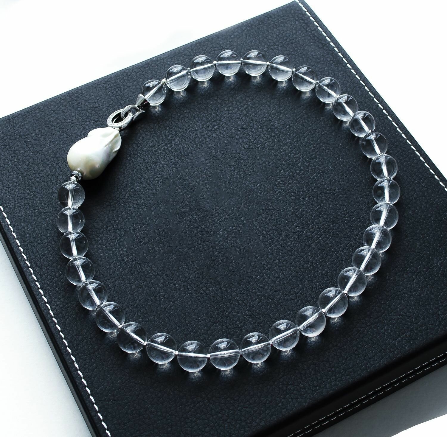 Колье, горный хрусталь, жемчуг барочный