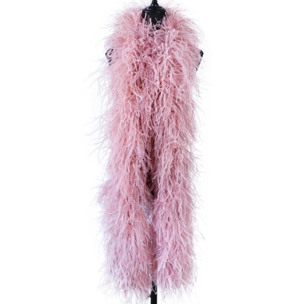 Окрашенная лента из страусиных перьев 1/1,3/2/3 метра Розовый, 2M, Leather pink