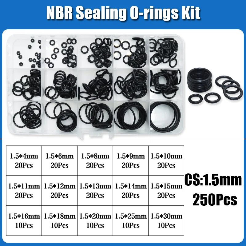 Комплект уплотнительных колец NBR 250шт, CS:1.5mm
