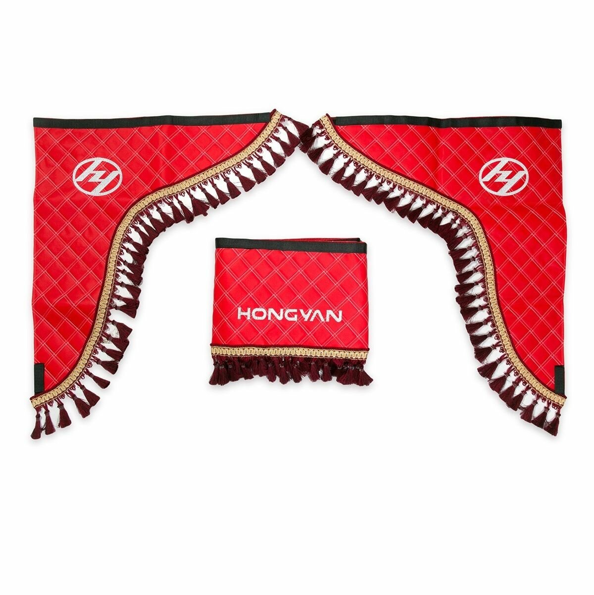 Ламбрекены. (Лобовое и боковые). Для автомобиля FOTON. Экокожа. Красные (белая строчка). Сделано в России. (27124)