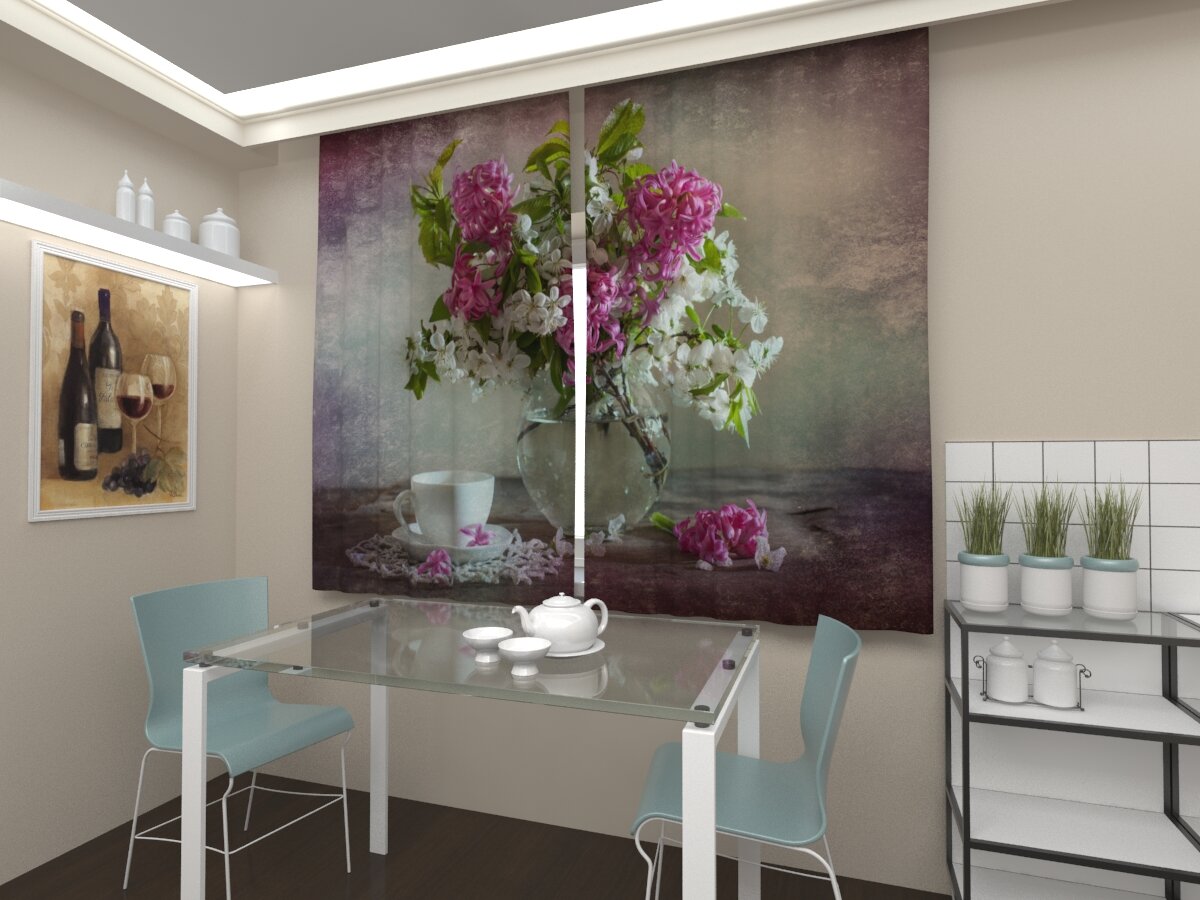 Фотошторы кухонные Арт Паула Утренний букет 5 Габардин В: 170 см Ш: 2*145 = 290 см