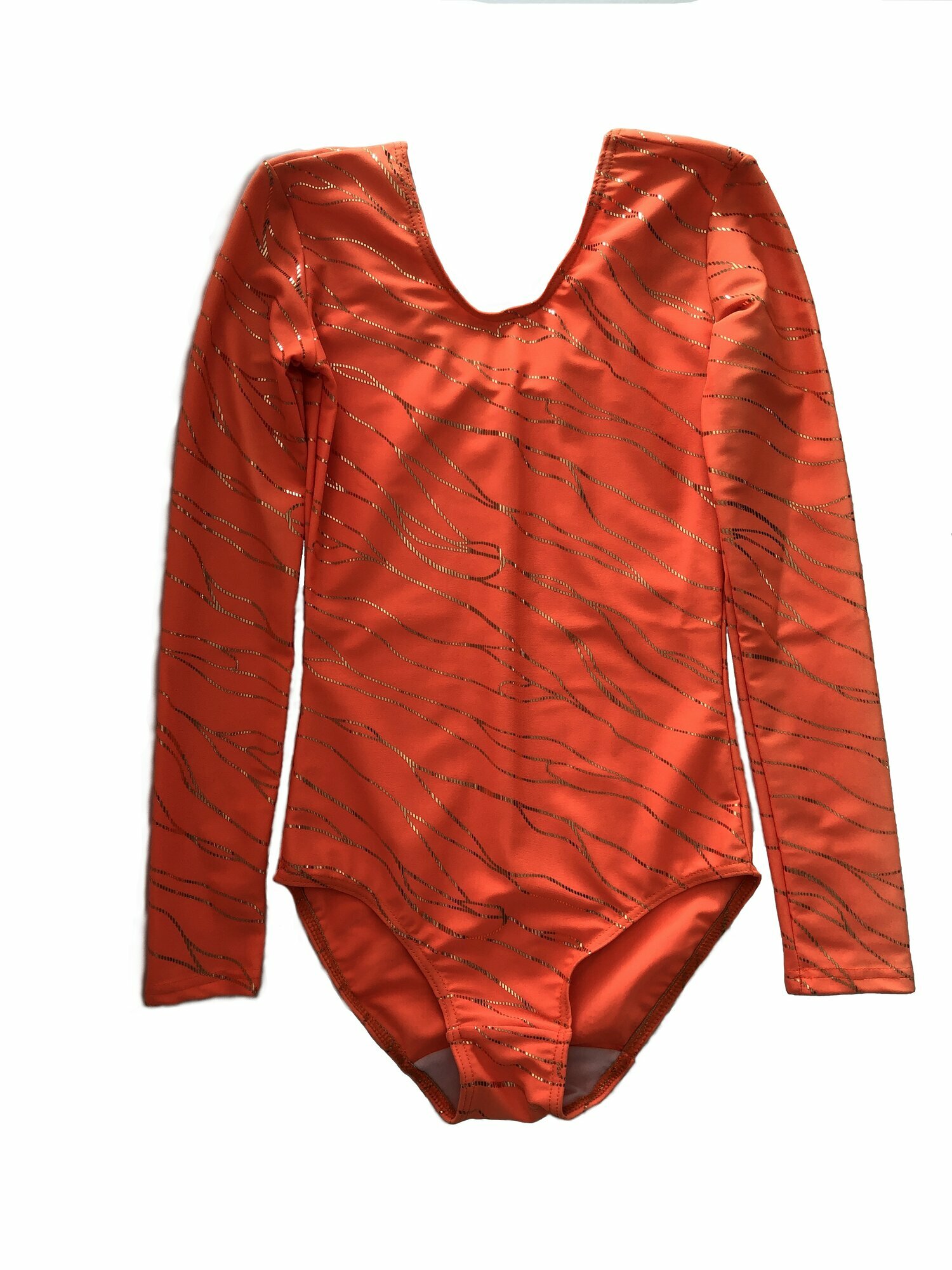 Купальник с длинными рукавами для девочки для гимнастики и танцев из бифлекса Aliera Г 5.1 Цвет Оранжевый Размер 152-80-63 / 12 лет