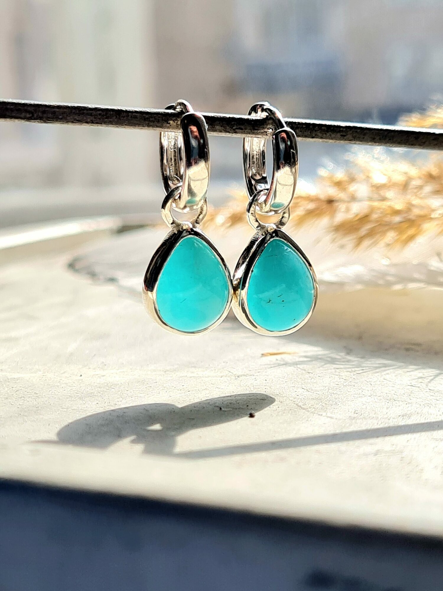 Серьги трансформеры, с подвесками, серебро, 925 проба, амазонит